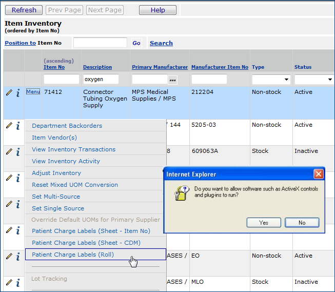 ActiveX Patient Charge Label Download